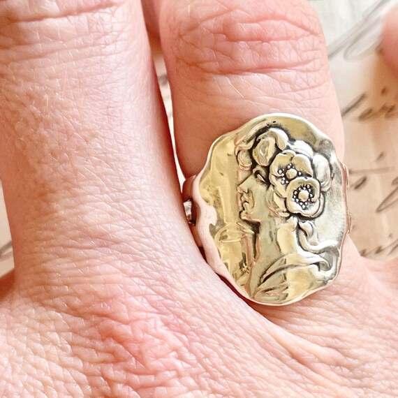 Antique Art Nouveau Sterling Silver Maiden Statement … - Gem