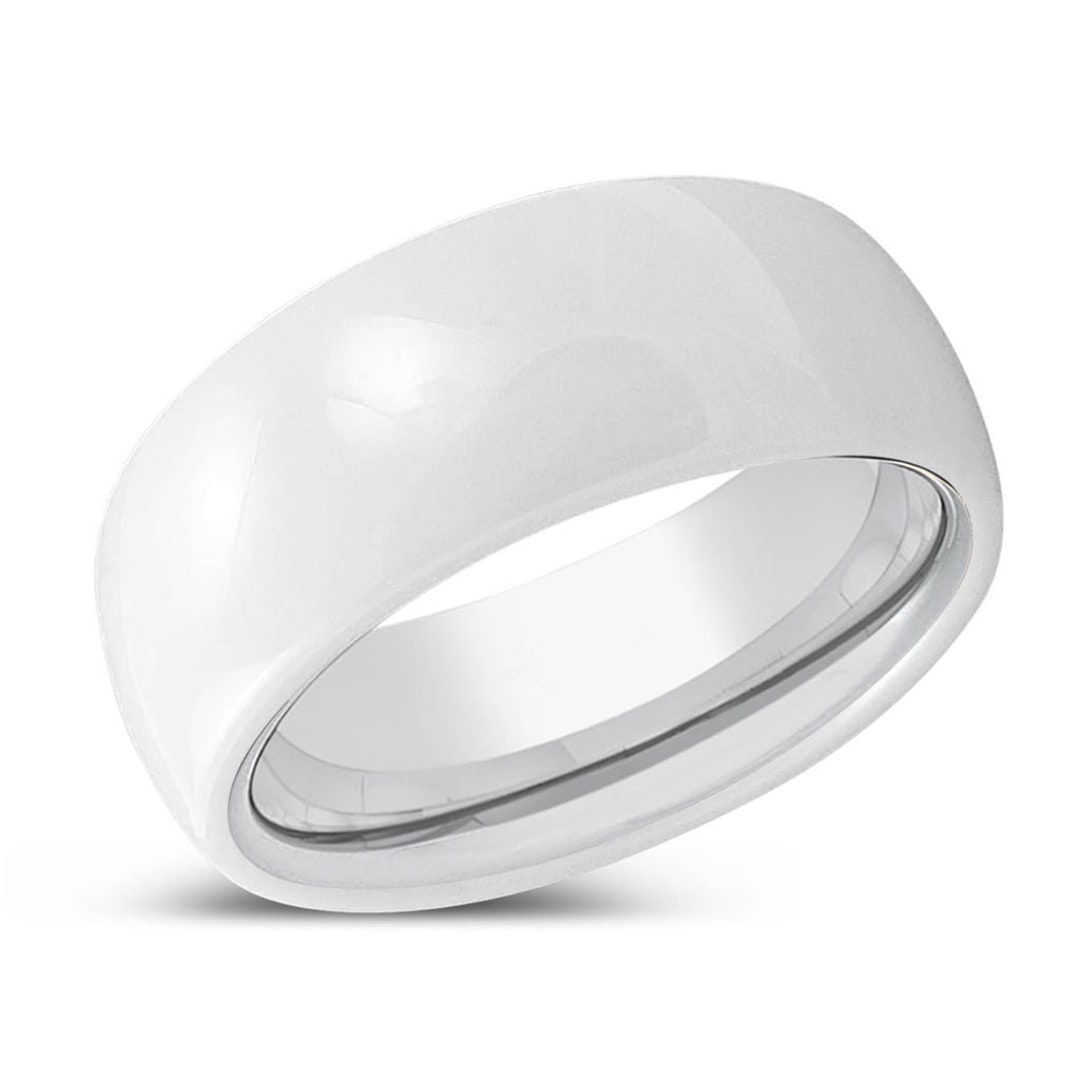 ALABASTER | Silver Ring, White Ceramic Domed, 6MM and 8MM Rings ...