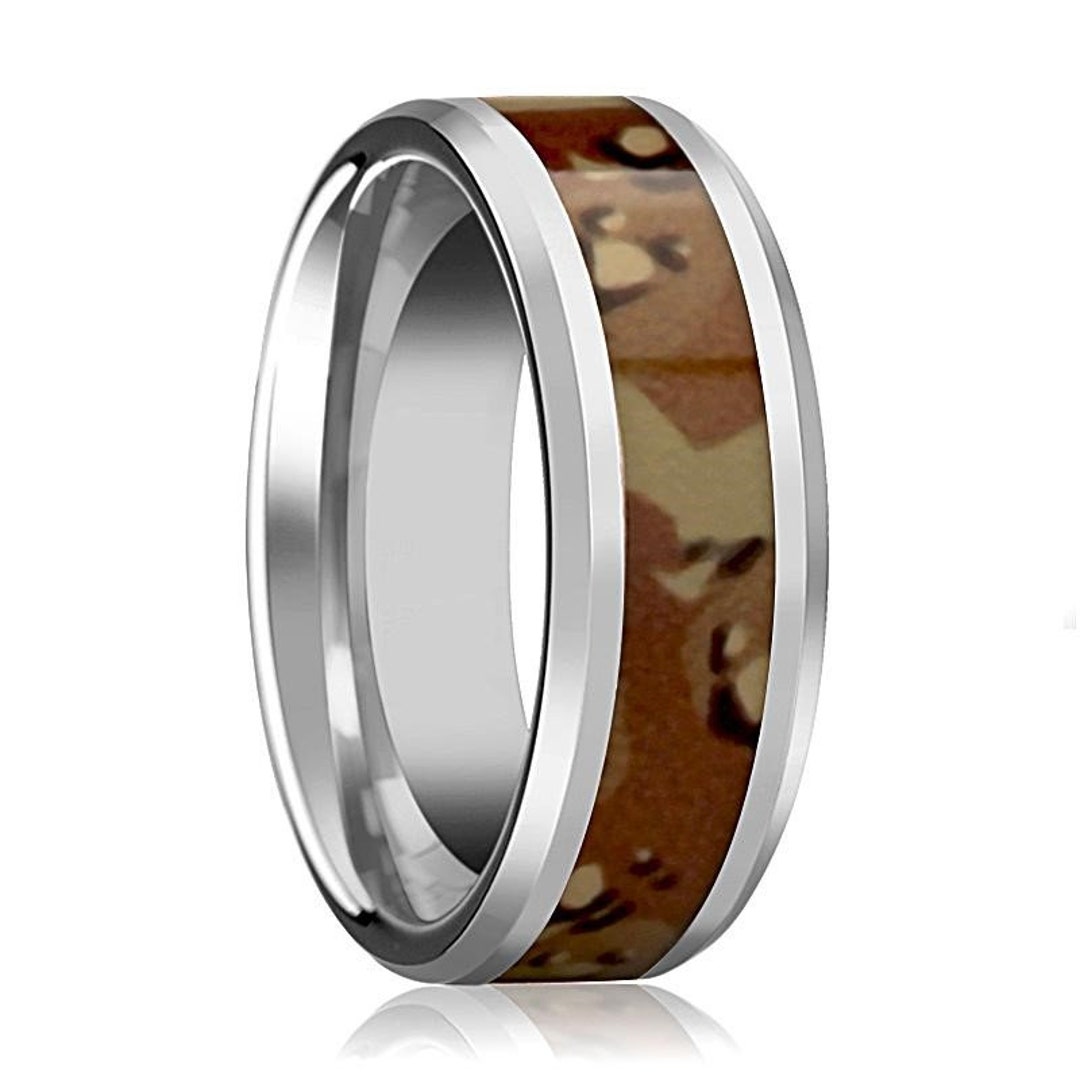 Military Camo Ring Men's Tungsten Wedding Band W/ Desert Camouflage ...