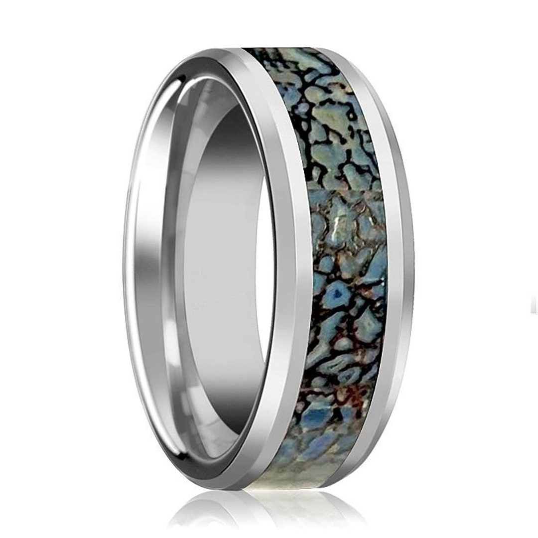 DEVONIAN | Tungsten Ring Blue Dino Bone Inlay, 4MM and 8MM Rings ...