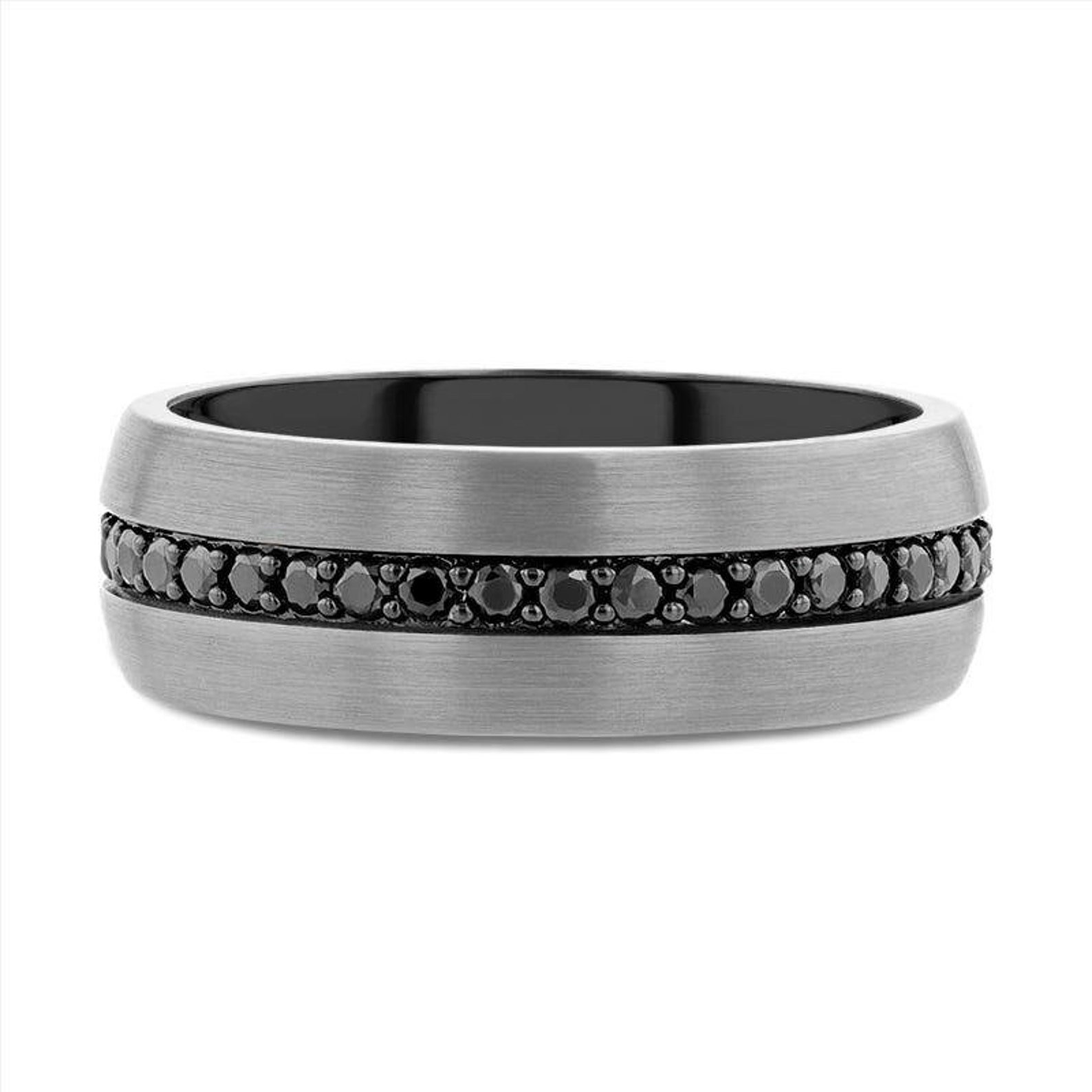 PILOT Gunmetal Tungsten Ring With Black Sapphires - 8mm Wedding Rings ...