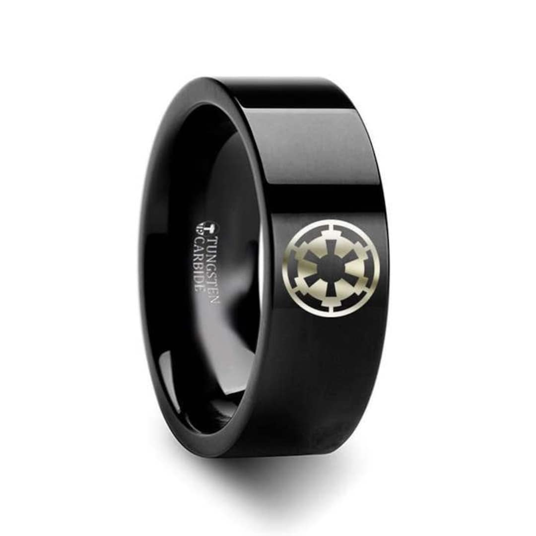 Sith Imperial Emblem Star Wars Black Tungsten Engraved Ring - 2mm ...