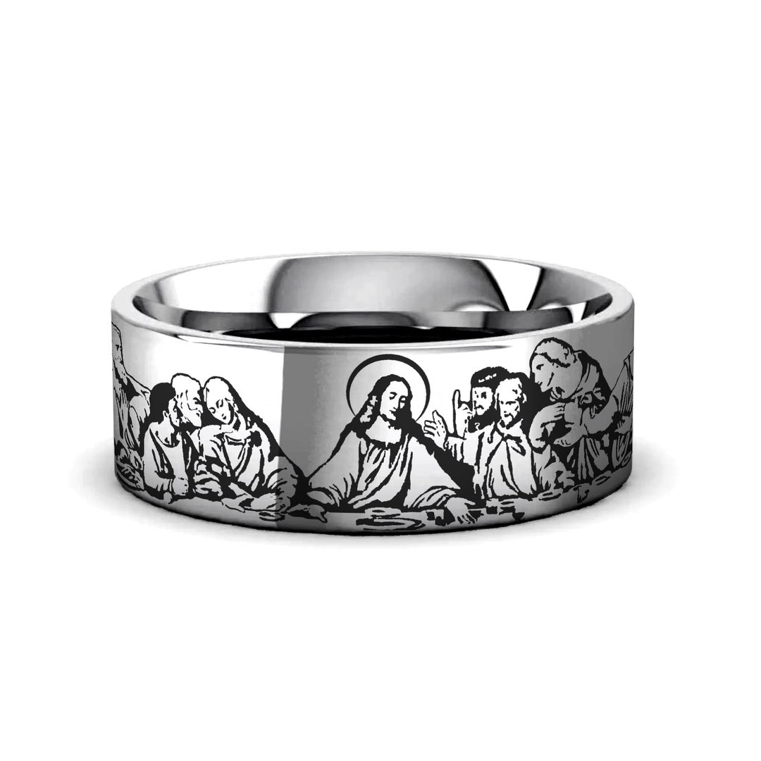 LAST SUPPER on Flat Tungsten Carbide Ring 6mm to 10mm, Women and Men ...