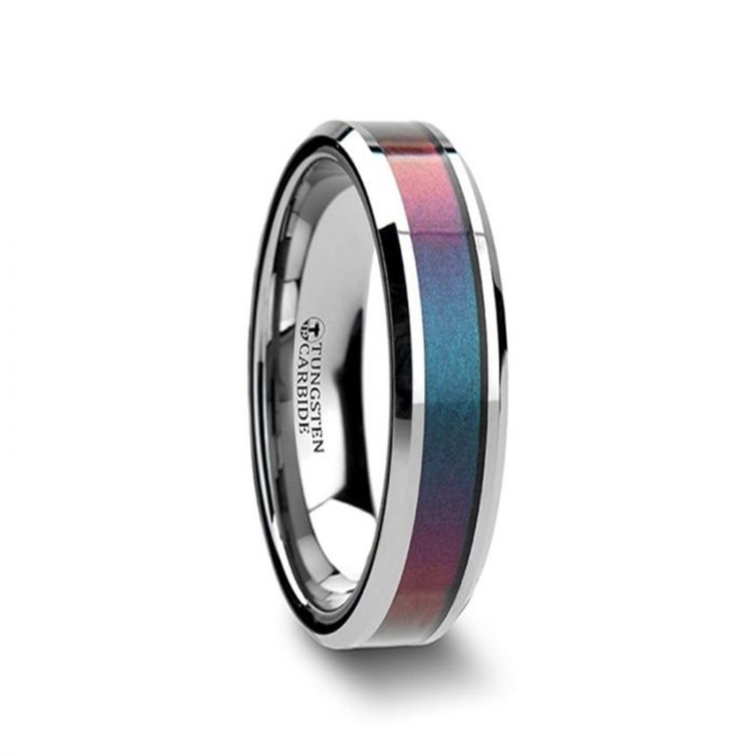 STINGRAY Tungsten Carbide Ring With Blue/purple Color Changing Inlay ...