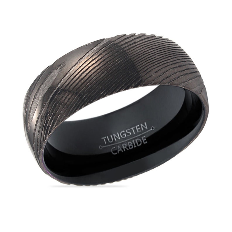 JACKAL Black Ring Gunmetal Damascus Steel Ring Domed 6mm - Etsy