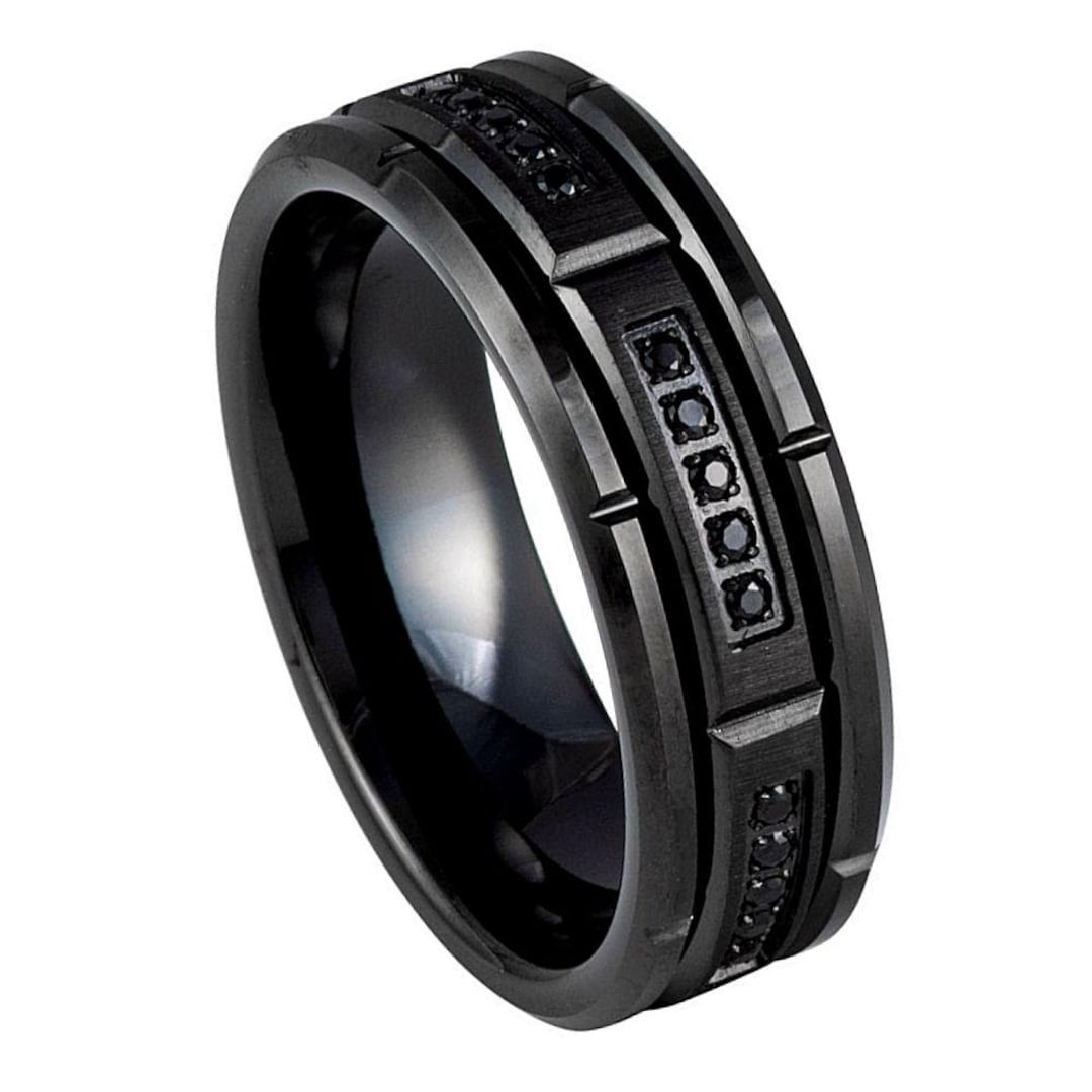 Sectional Set Black CZ on Black IP Plated Ring – 8mm Tungsten Ring, Men ...