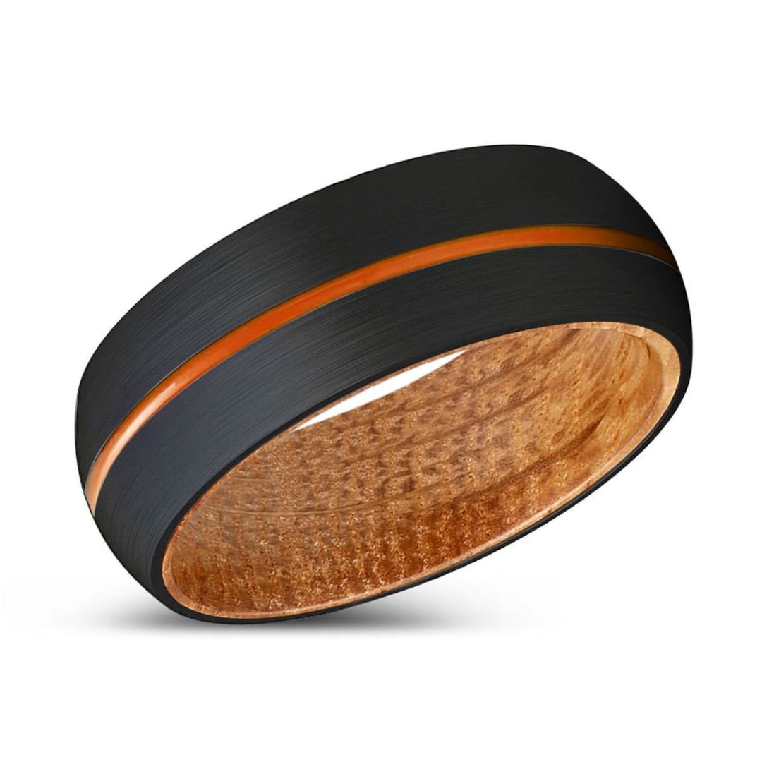 WINDROSE | Whiskey Barrel Wood, Black Tungsten Ring, Orange Groove ...