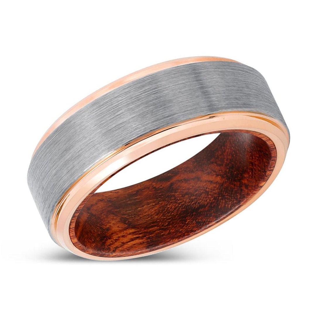 TORREN | Snake Wood, Silver Tungsten Ring, Brushed, Rose Gold Stepped ...