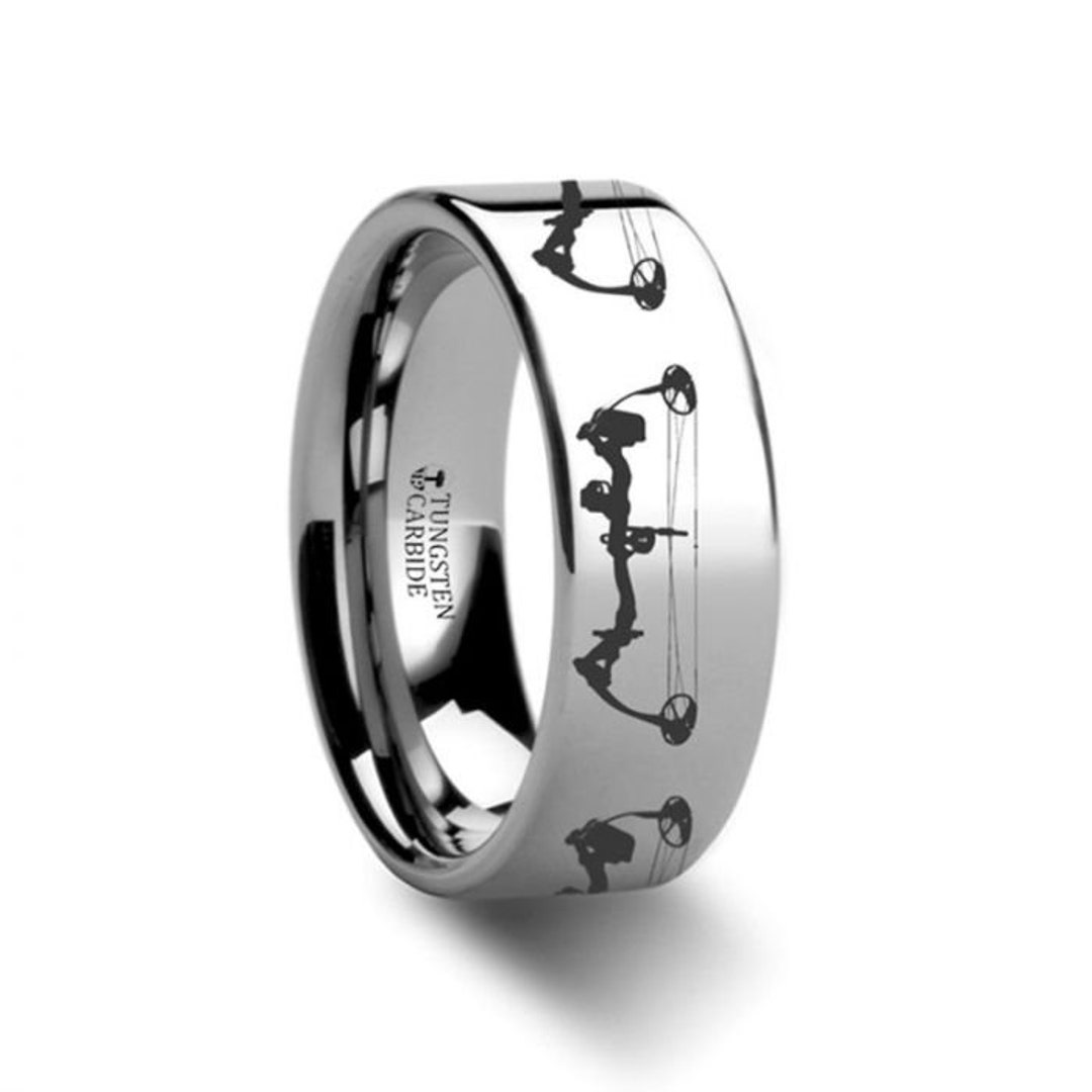Bow Archery Design Ring Engraved Flat Tungsten Ring - 4mm - 12mm, Men ...