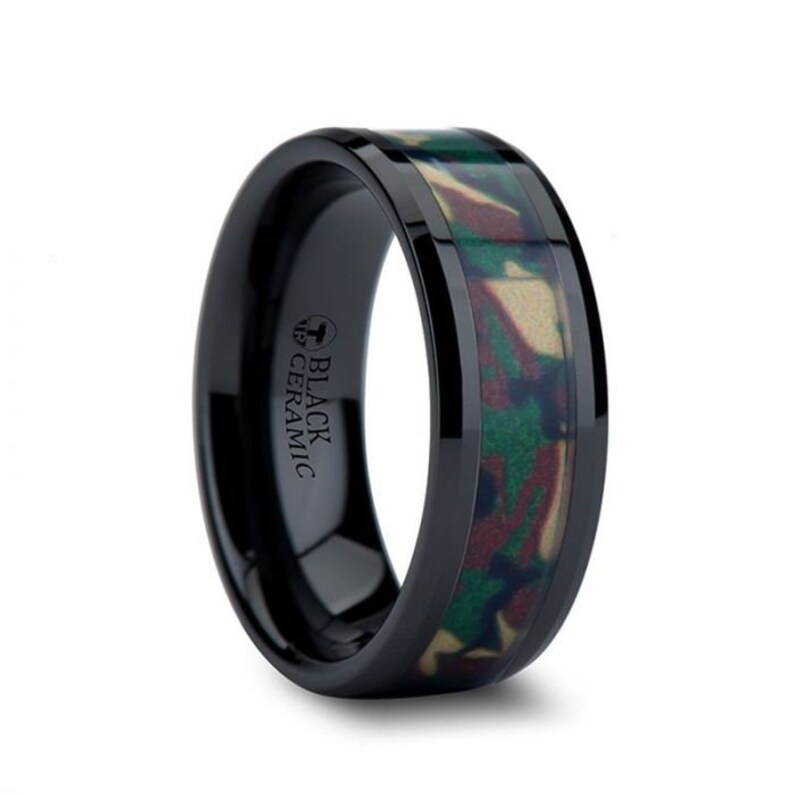 RANGER Beveled Black Ceramic Wedding Ring With Real Military - Etsy