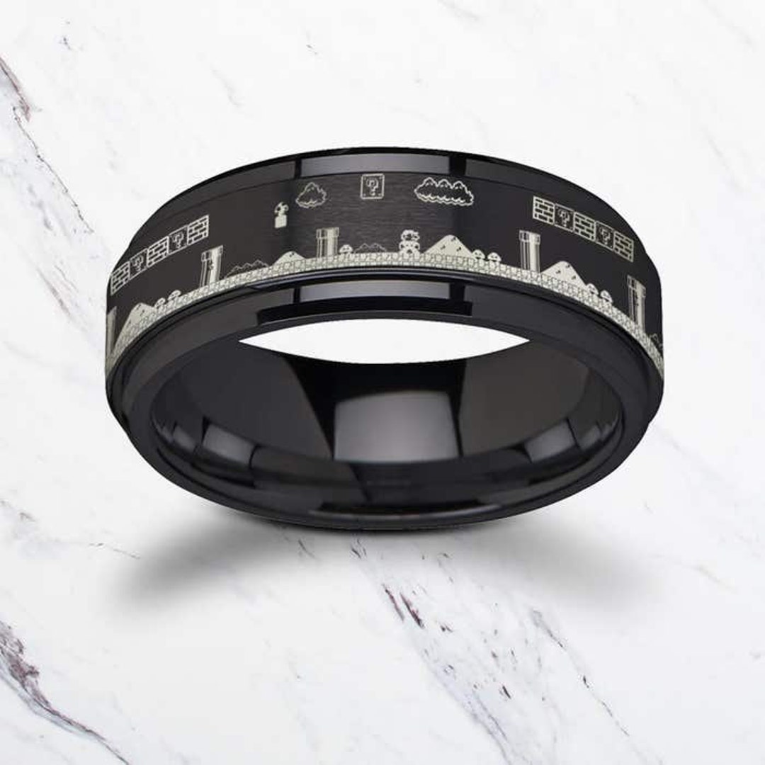 Spinning Engraved Super Mario Bros Pixel Level Game Black Tungsten ...