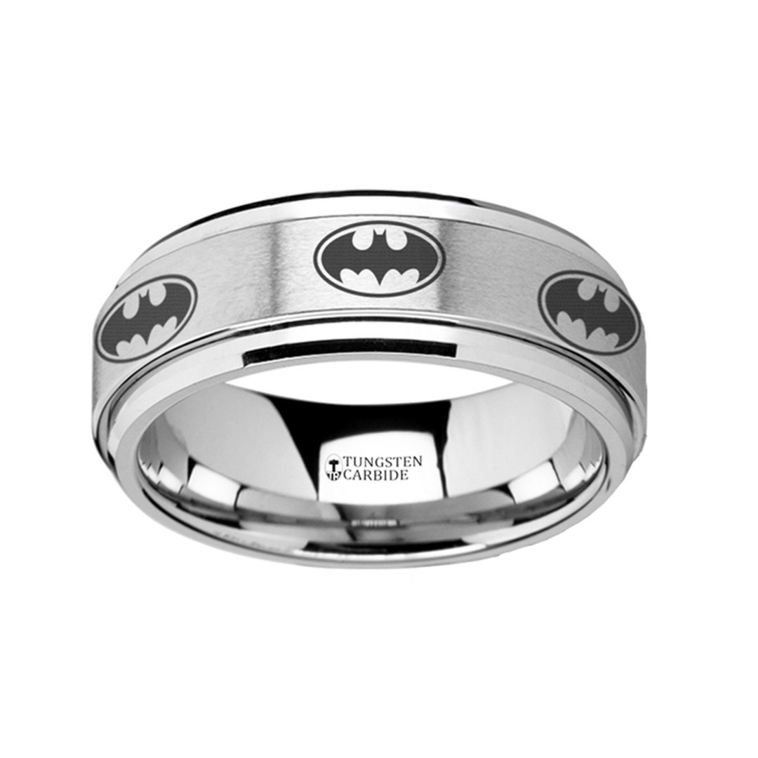 Spinning Engraved Bat Logo Tungsten Carbide Spinner Wedding Band - 8mm ...