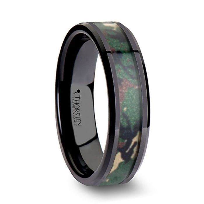 RANGER Beveled Black Ceramic Wedding Ring With Real Military - Etsy