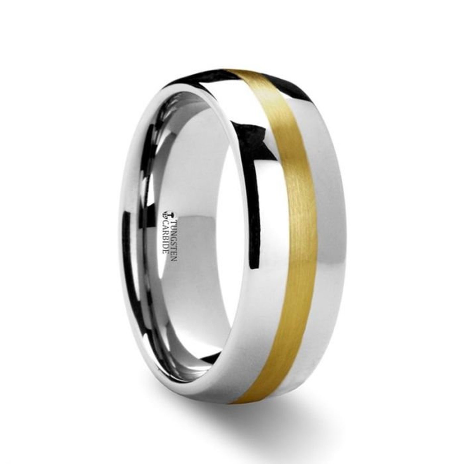 CENTURION 14K Gold Inlaid Domed Tungsten Ring 6mm or 8mm - Etsy