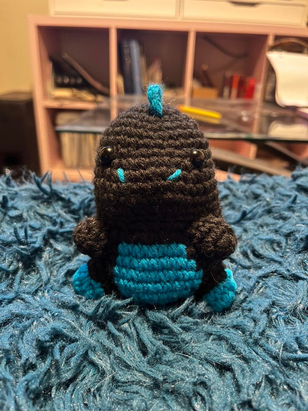 Crocheted Godzilla Plushie Black/teal | Kaiju Companion | Handmade ...
