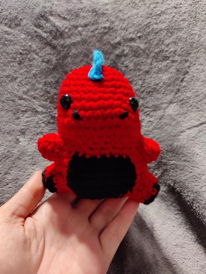 Crocheted Godzilla Plushie Red/black | Kaiju Companion | Handmade ...