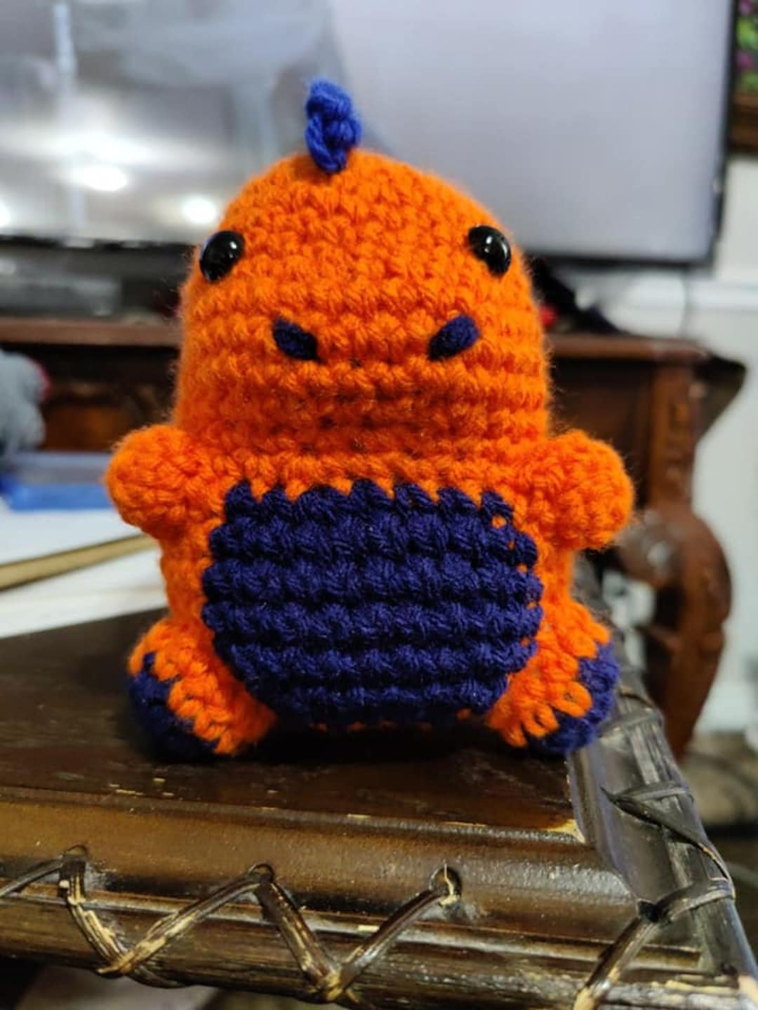 Crocheted Godzilla Plushie Orange/drkblue | Kaiju Companion | Handmade ...