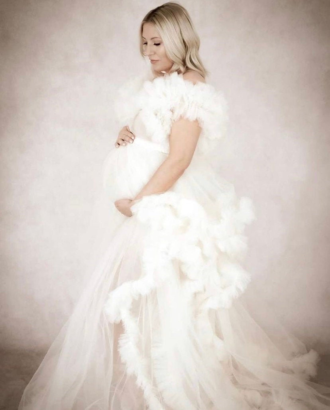 Luxury Ruffled Tulle Robe Long Maternity Dress White Maternity Gown - Etsy