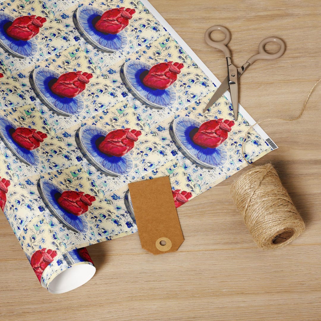 Heart on a Blue Plate Wrapping Paper Roll - Etsy