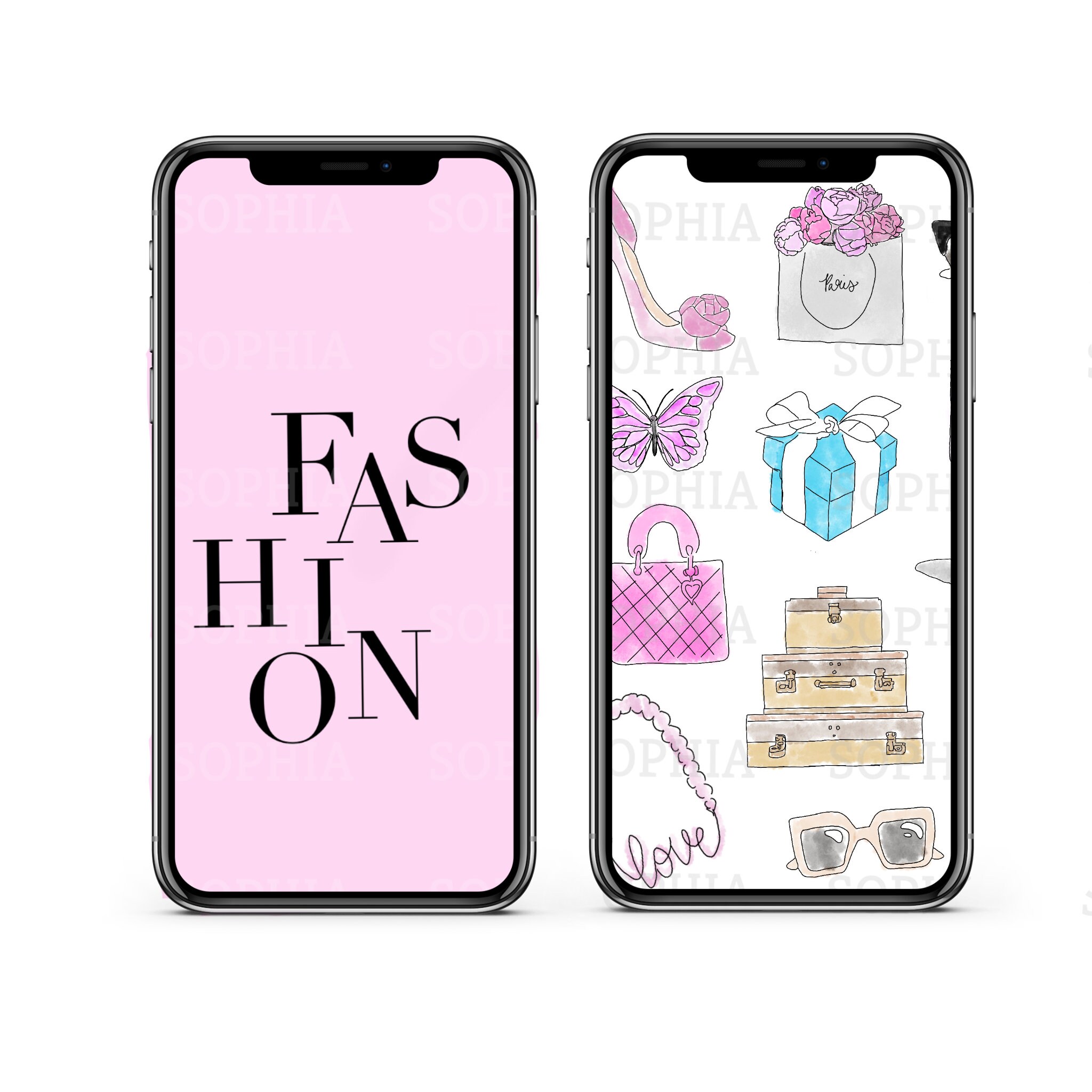 IPhone Fashion Wallpapers Pack of Six, Pink Girly Lock Screens and Home ...