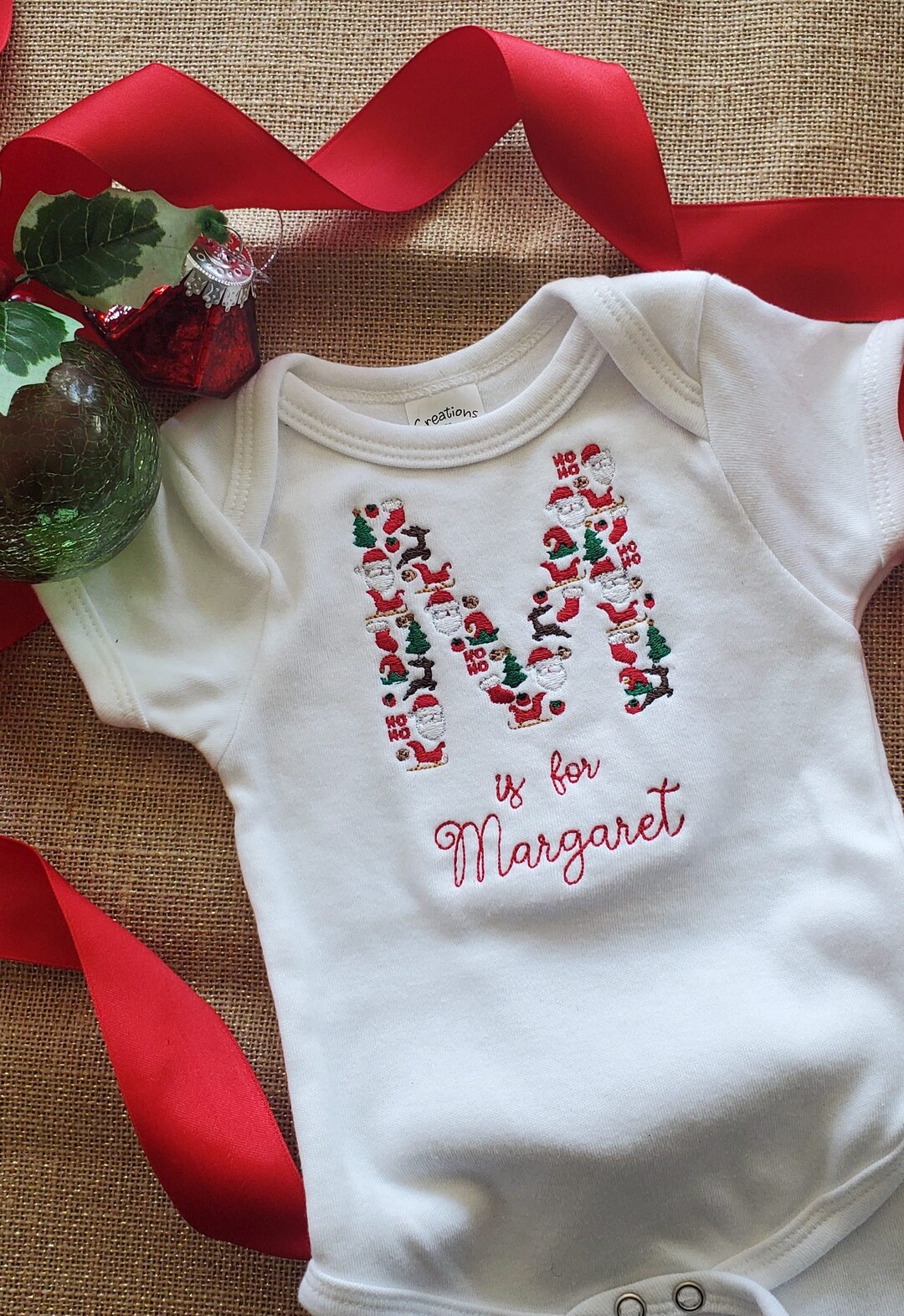 Monogram Christmas Santa Bodysuit, Holiday Santa Name Shirt, Christmas ...