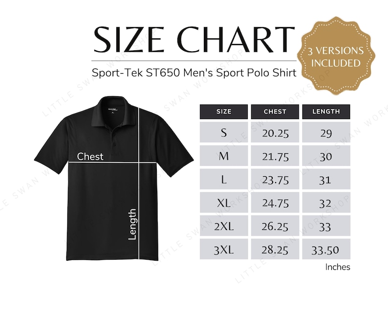 Sport-tek ST650 Size Chart, Men's Sport Polo Shirt Sizing Table - Etsy