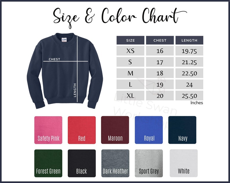 Gildan 18000B Youth Sweatshirt Color Chart, Size Guide (digital ...