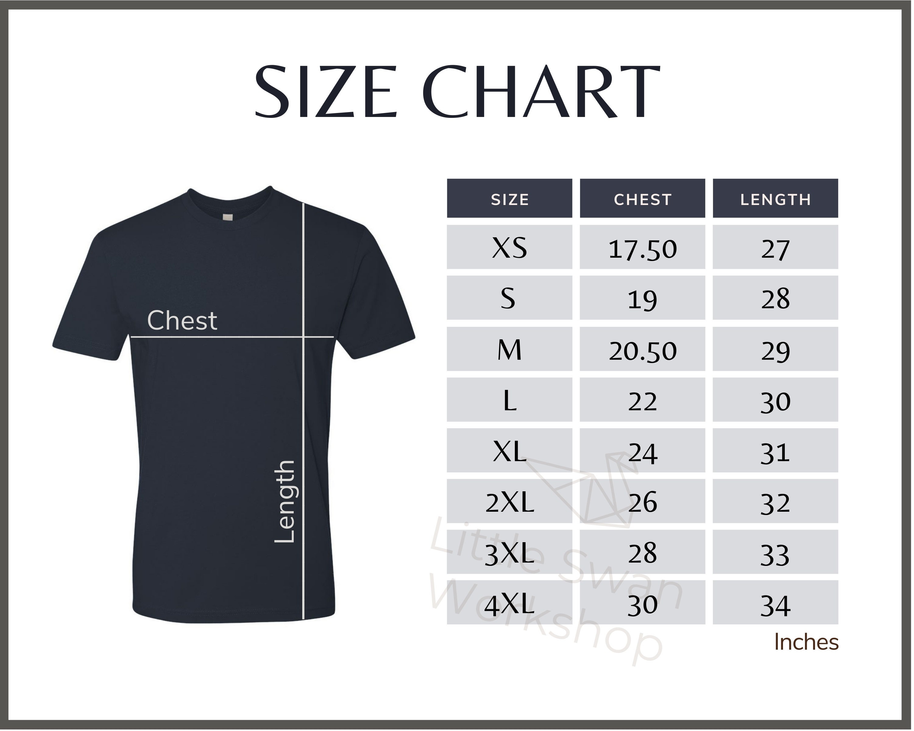 Next Level 3600 Size Chart Next Level 3600 Unisex Crew Size - Etsy