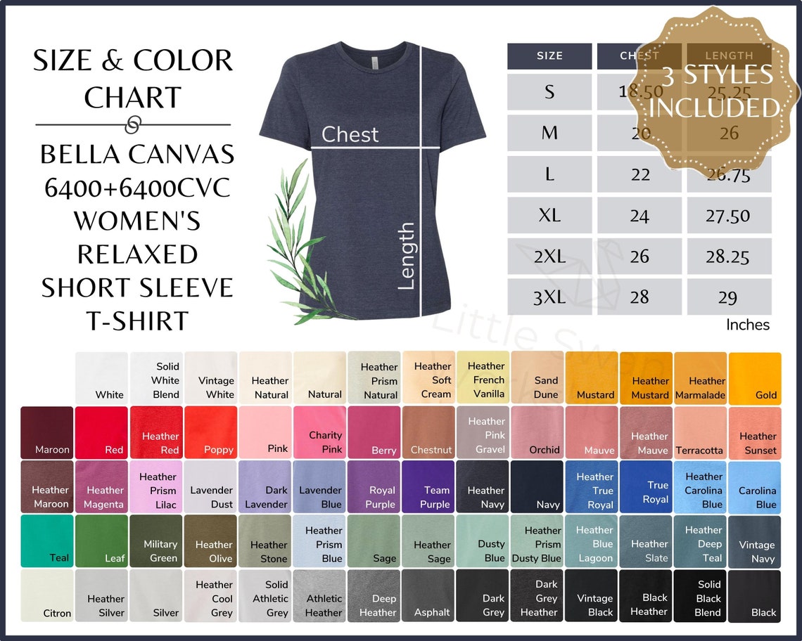 Bella Canvas 6400 Color Chart, 6400 & 6400CVC Women's Relaxed Tee Color ...