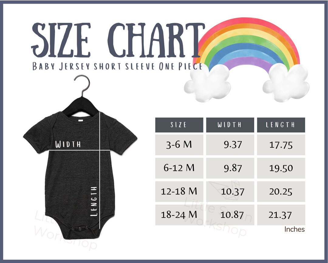 Bella Canvas 100B Baby One Piece Size Chart (digital Download) - Etsy