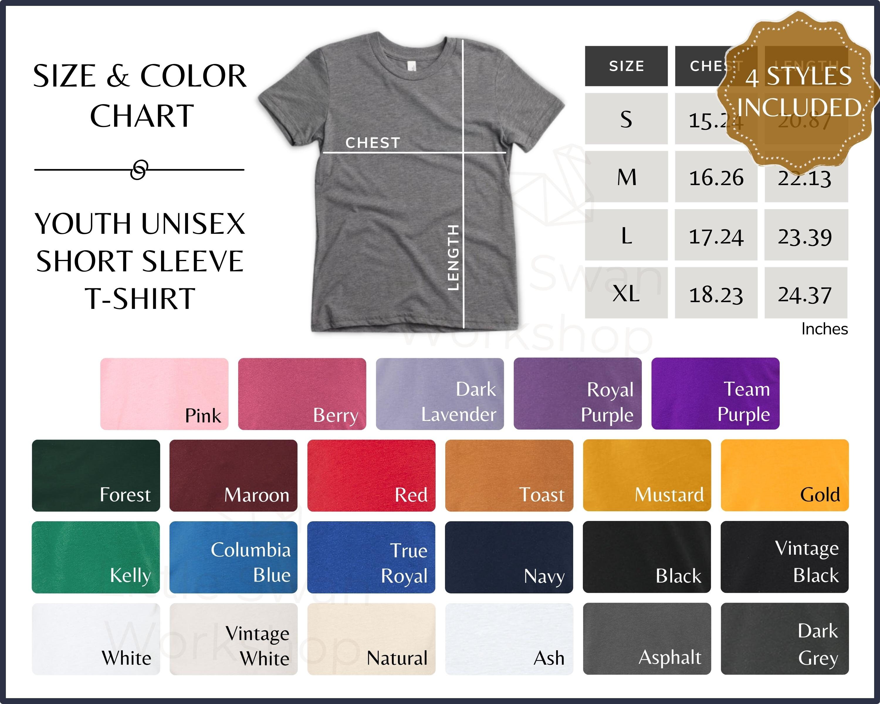 Bella Canvas 3001Y Color Chart PSD Digital File Shirt Color Chart Bella ...