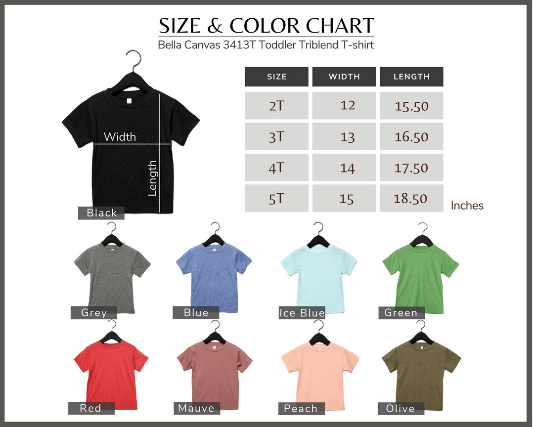 Bella Canvas 3413T Size and Color Chart Bella Canvas 3413 T - Etsy