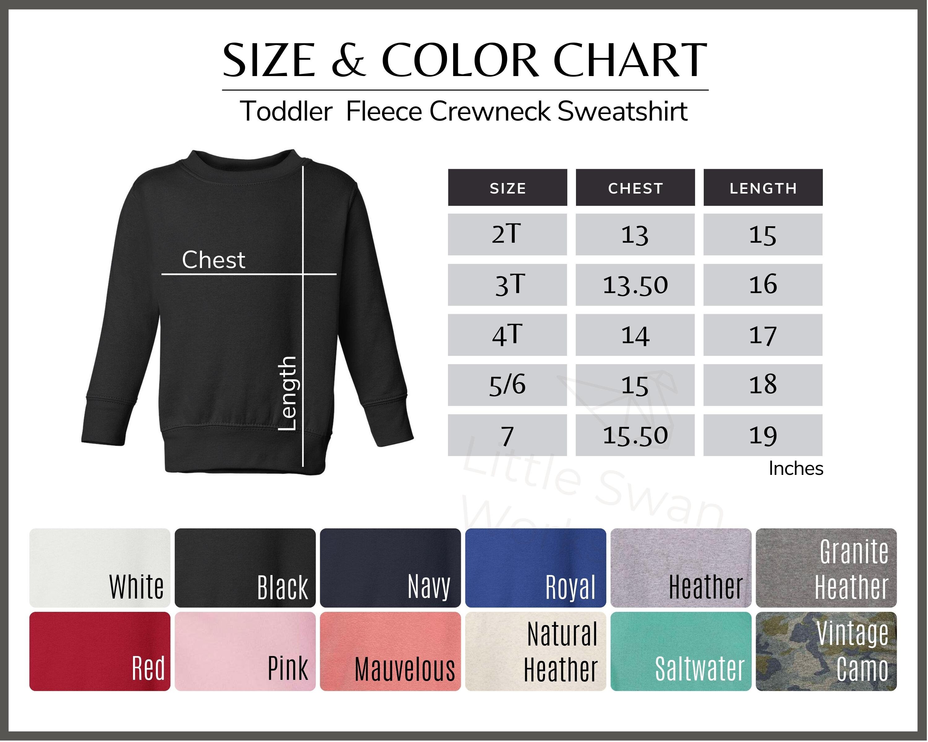 Rabbit Skins 3317 Color and Size Chart, Youth Sweatshirt Color Table ...