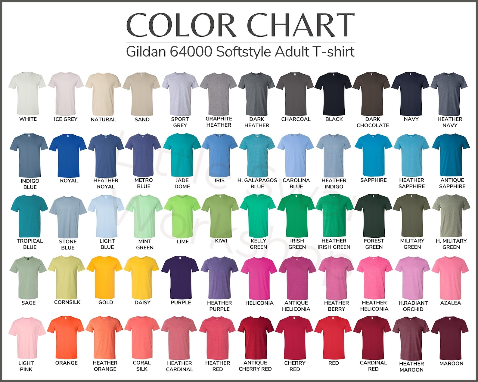 Gildan 64000 Color Chart, G640 Every Color Mockup and Color Guide ...