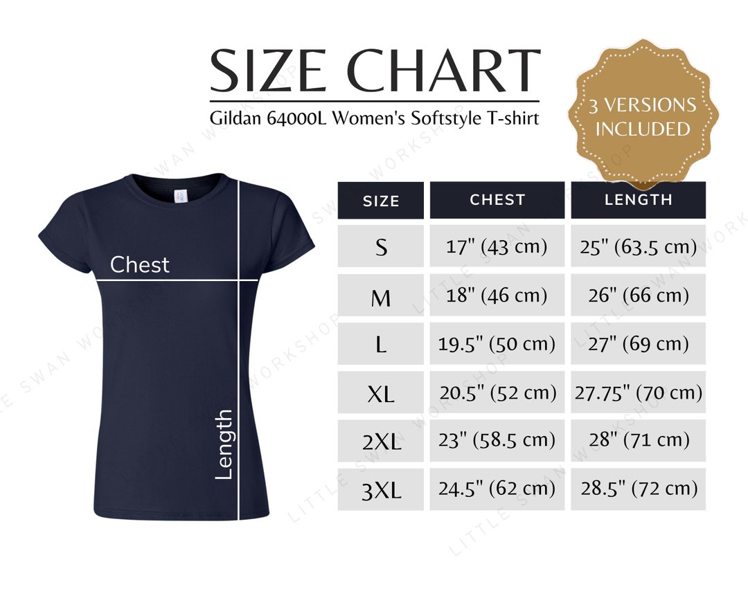 Gildan 64000L Size Chart, G640L Women's T-shirt Size Guide, Inch & Cm ...