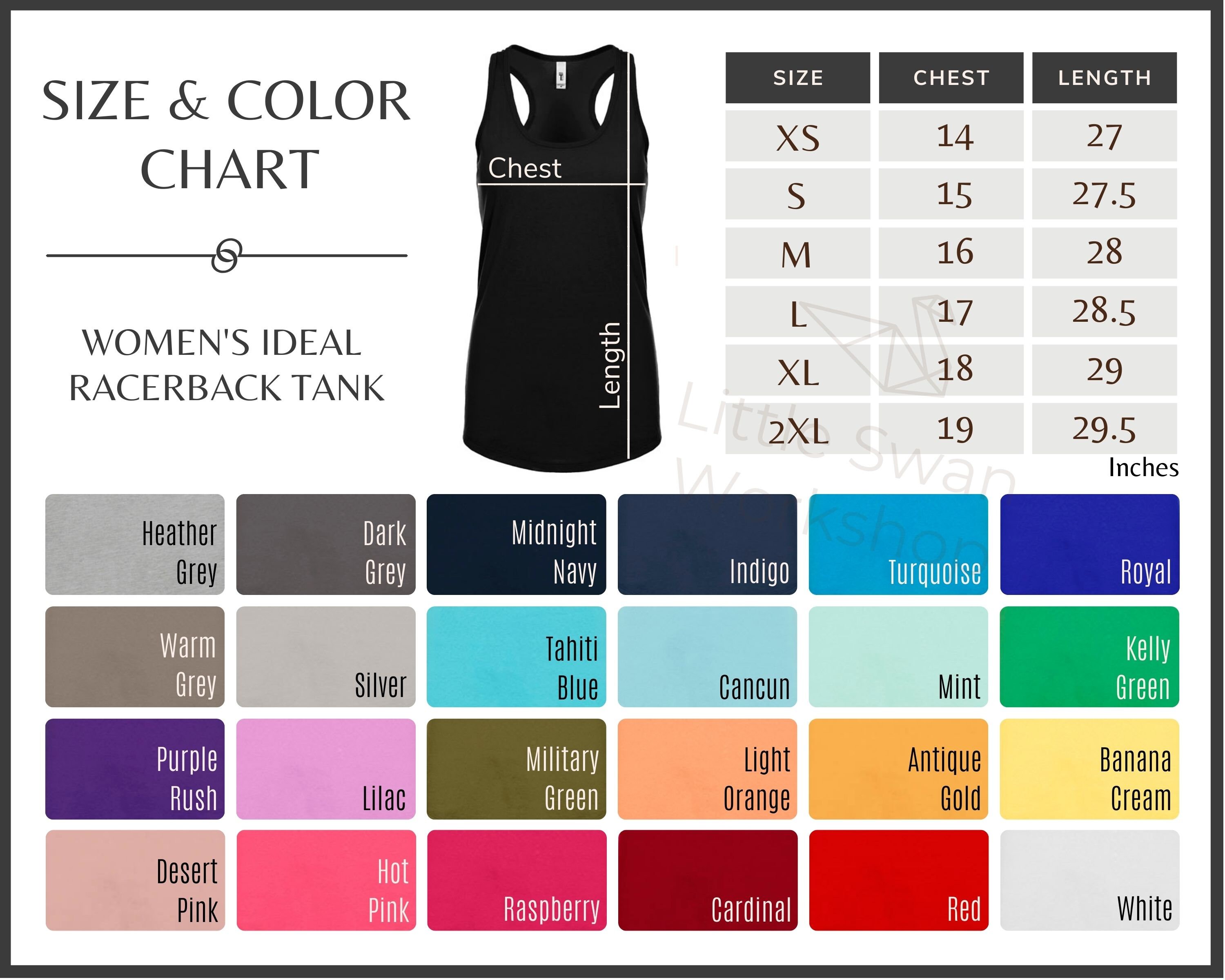 Next Level 1533 Color Chart Next Level Tank Top 1533 Size and Color ...