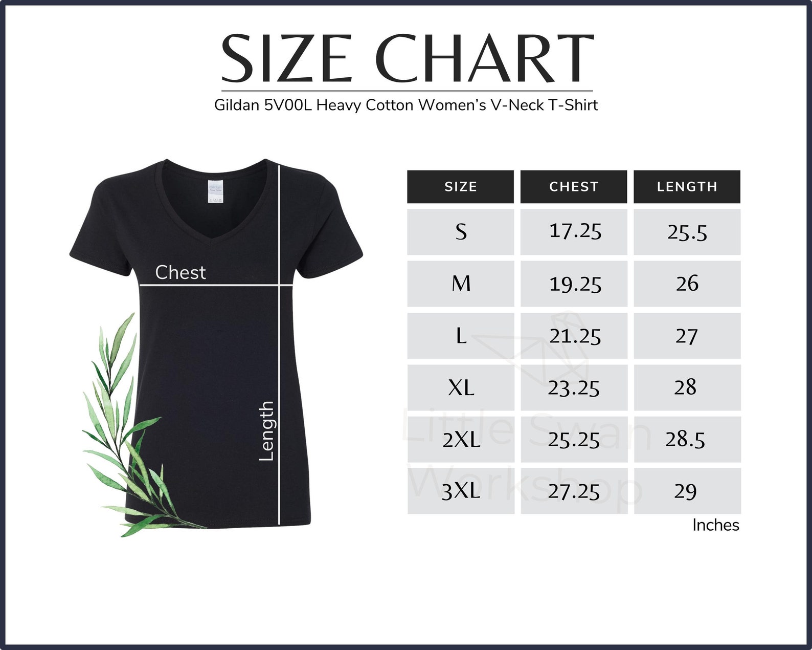 Gildan 5V00L Size Chart Gildan V Neck 5V00L Size Guide - Etsy
