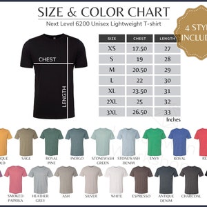 Next Level 6200 Color Chart, Unisext-shirt Size and Color Table ...