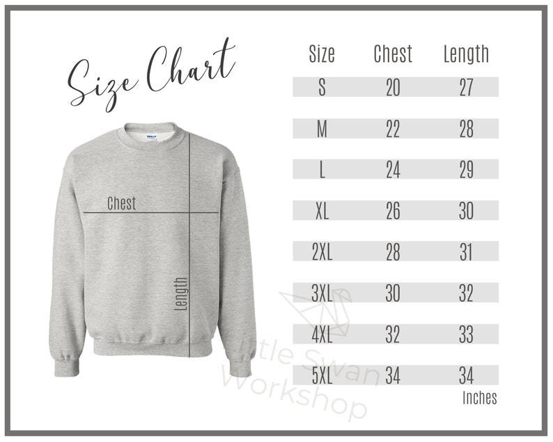 Gildan 18000 Size Chart - Gildan G180 Sweatshirt Size Guide- Gildan ...