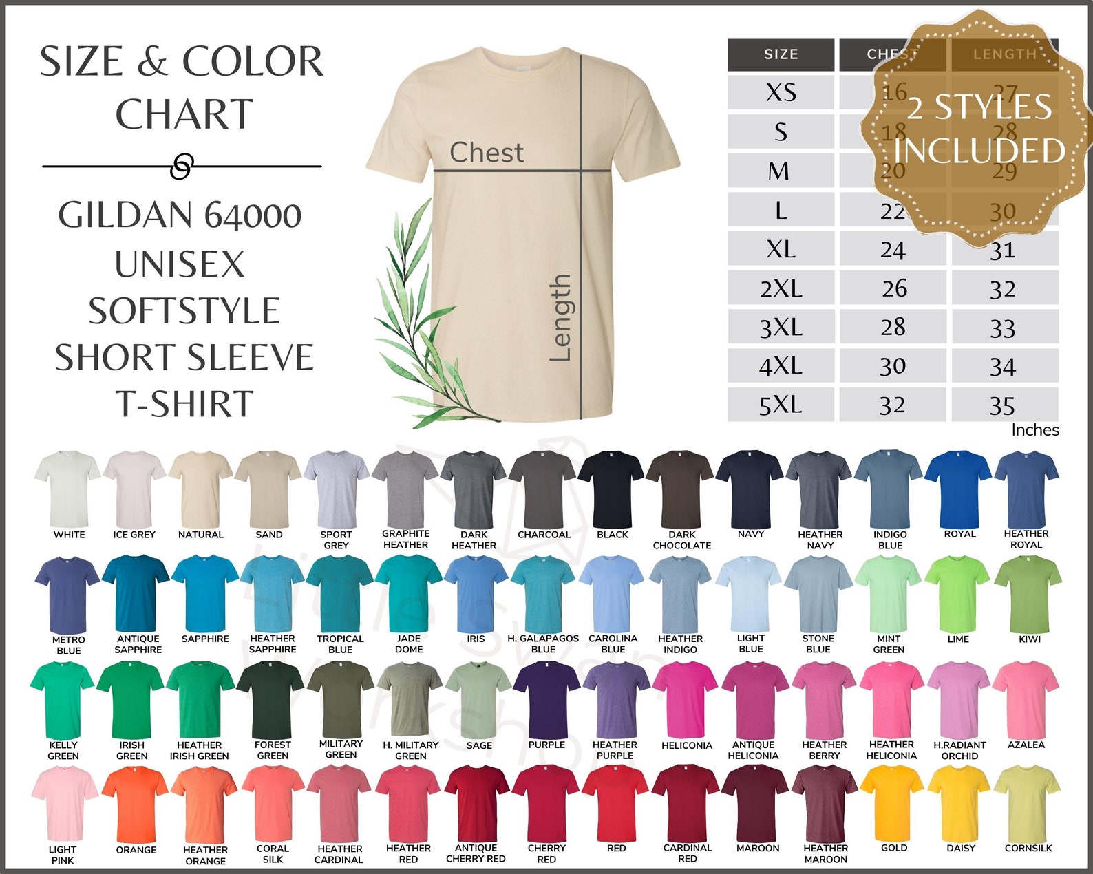 Gildan 64000 Color Chart, G640 Every Color Mockup and Color Guide ...