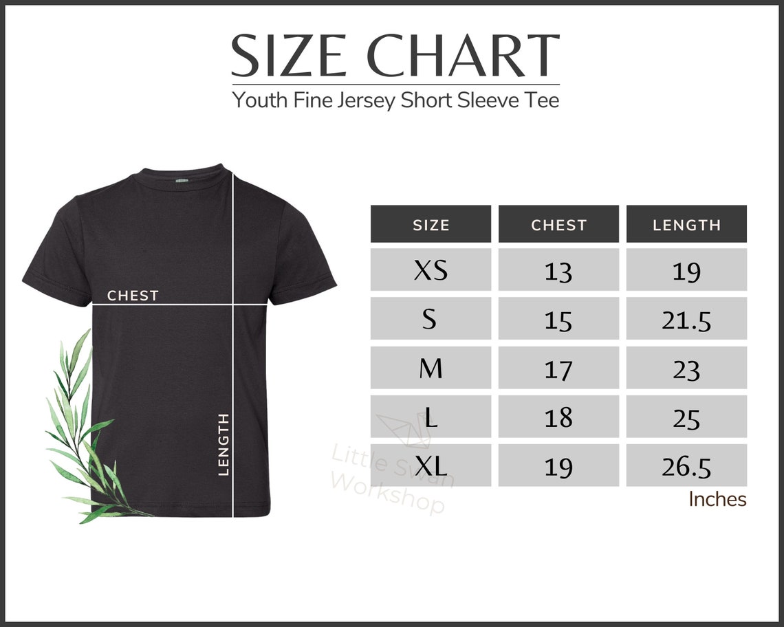 LAT 6101 Size Chart, Size Guide for LAT 6101, Youth Fine Jersey Tee ...