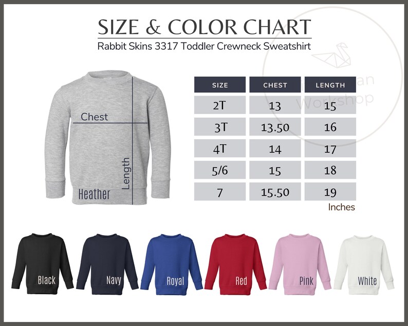 Rabbit Skins 3317 Color and Size Chart Rabbit Skins Youth | Etsy