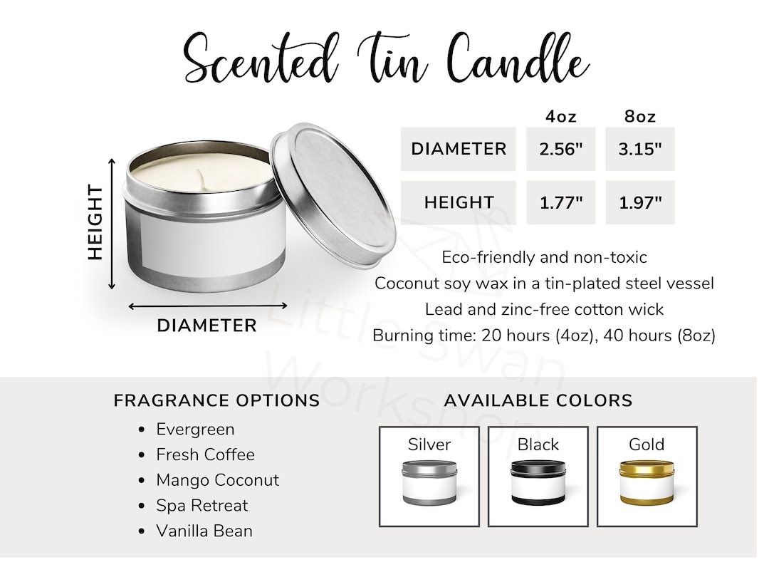 Scented Tin Candle Size Chart, Sizing Guide for Tin Candles, Fragrance ...