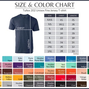 Tultex 202 Color Chart, 202 Unisex T-shirt Color and Size Table, Tultex ...