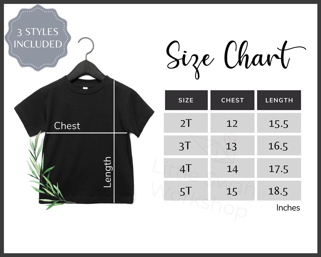 Bella Canvas 3001T Size Chart, Toddler BC Tee Size Table, 3001 T Sizing ...