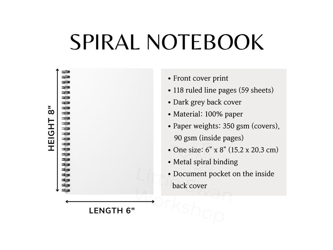 Spiral Notebook Size Chart, 2 Versions Journal Sizing Guide - Etsy