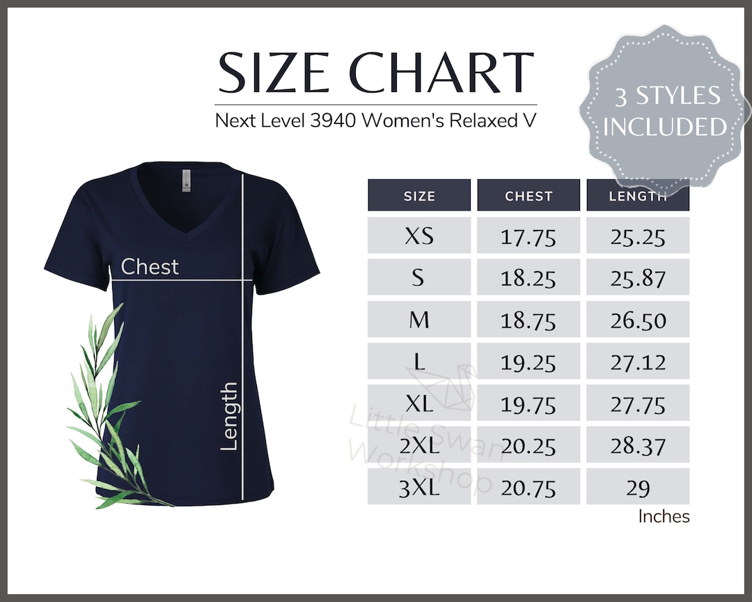 Next Level 3940 Size Chart, Women's Relaxed V - Next Level 3940 Size ...