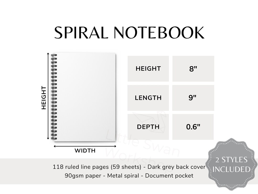 Spiral Notebook Size Chart, 2 Versions Sizing Guide Included - Etsy