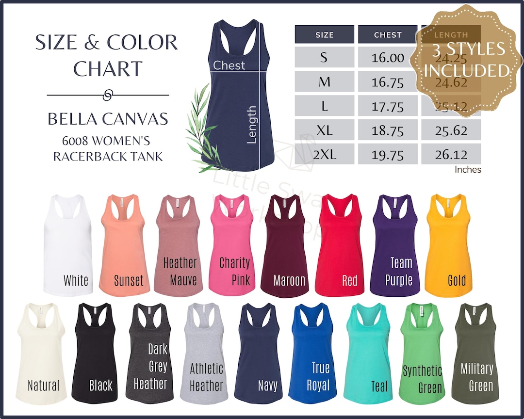 Bella Canvas 6008 Color Chart – Women's Racerback Tank Mockup (digital ...