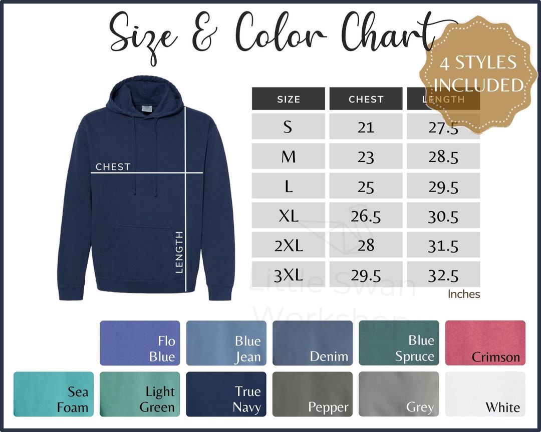 Comfort Colors 1567 Hoodie Color Chart: Size Guide (digital Download ...